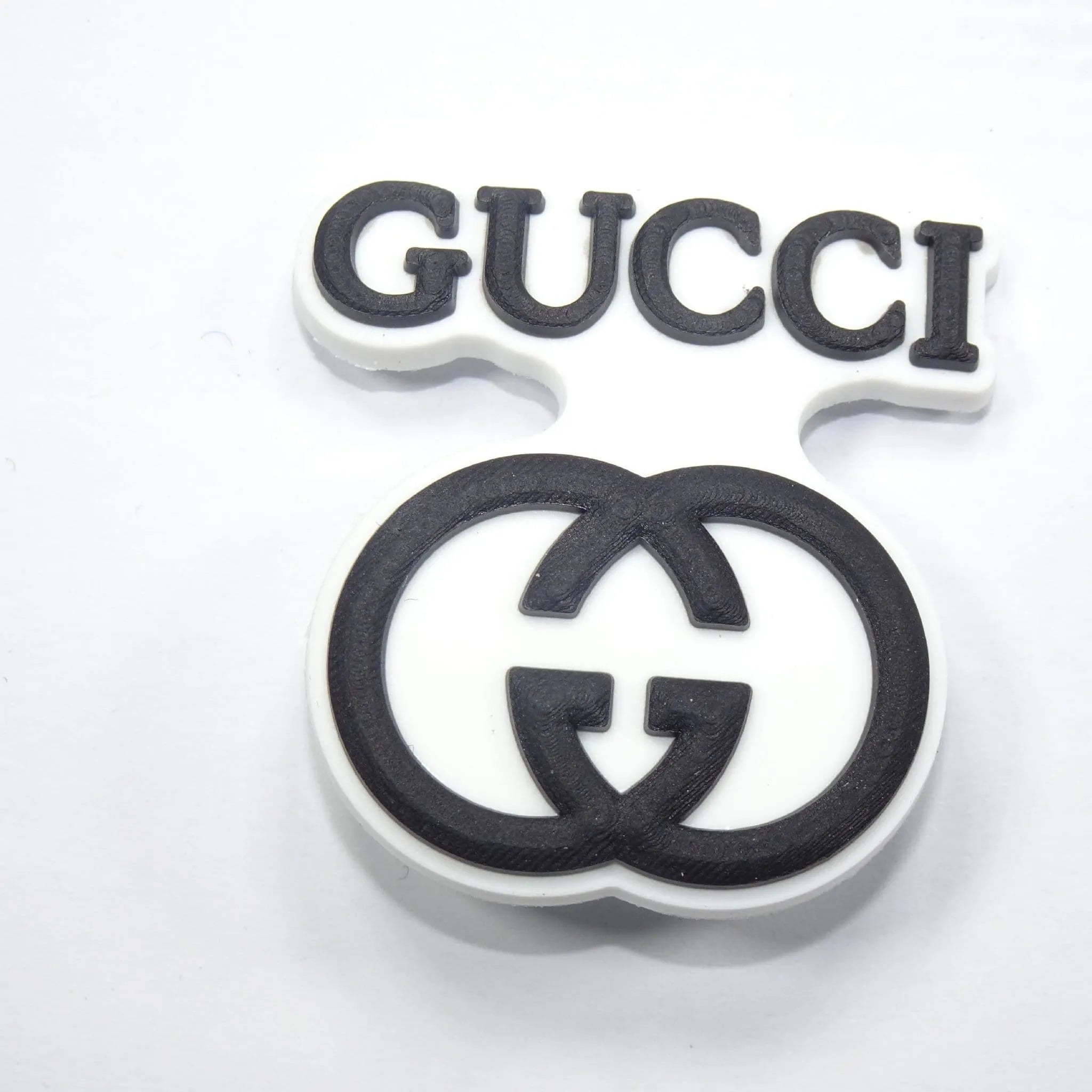 Gucci Stylised Badge Logo Black on White Shoe Charm – The Shoe Charm Shop